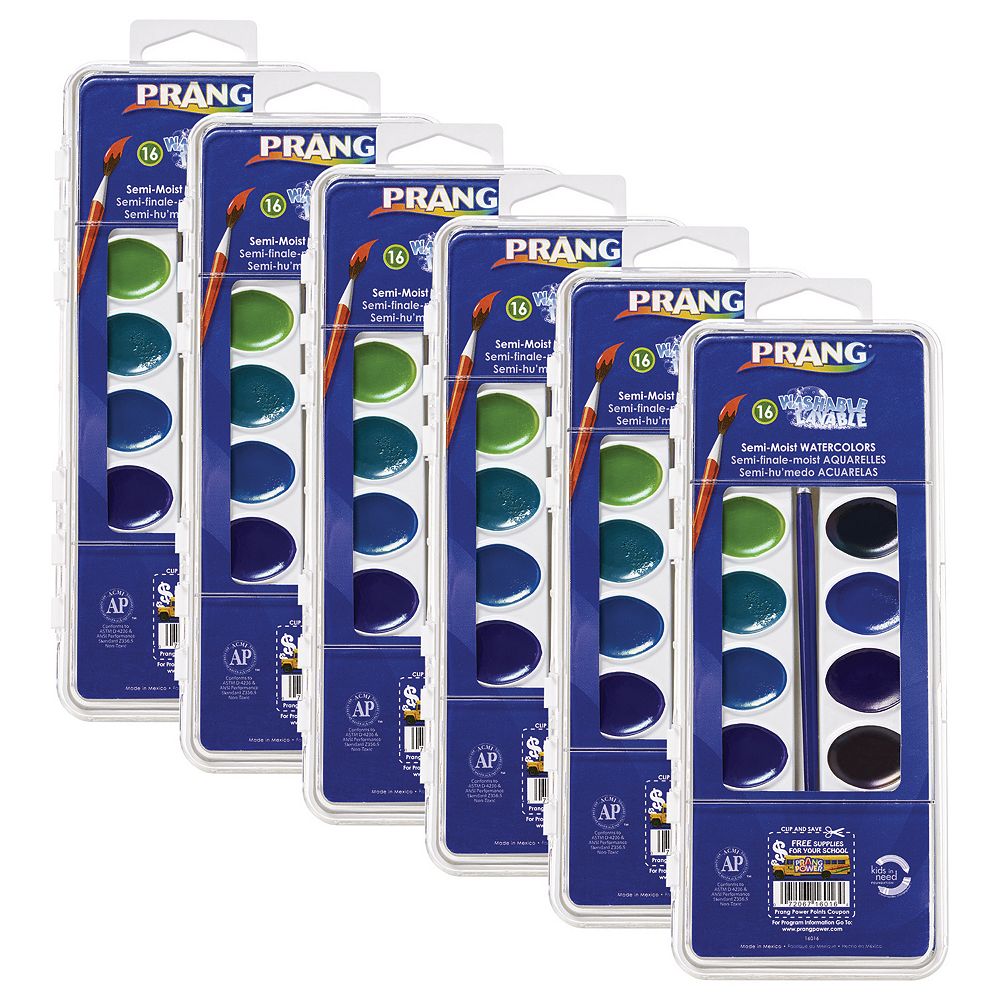 Dixon Prang 16 Color Semi-Moist Washable Watercolor Set 6-pk.