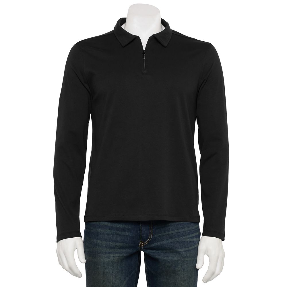 Men's Magaschoni Long Sleeve Quarter Zip Pima Cotton Polo