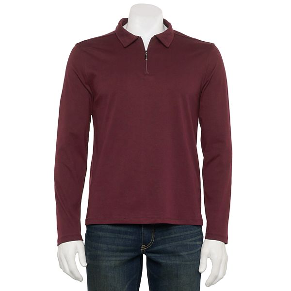 Men's Magaschoni Long Sleeve Quarter Zip Pima Cotton Polo