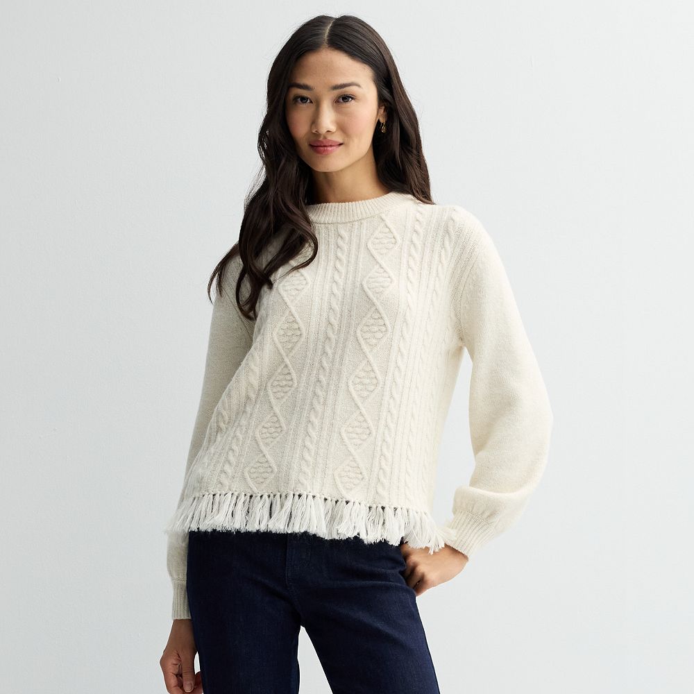 Women's Farmers Market Cable Fringe Hem Sweater