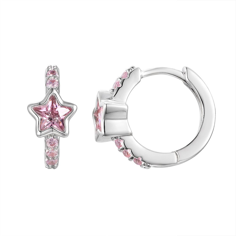 Junior Jewels Kids Sterling Silver Cubic Zirconia Star Huggie Hoop Earrings