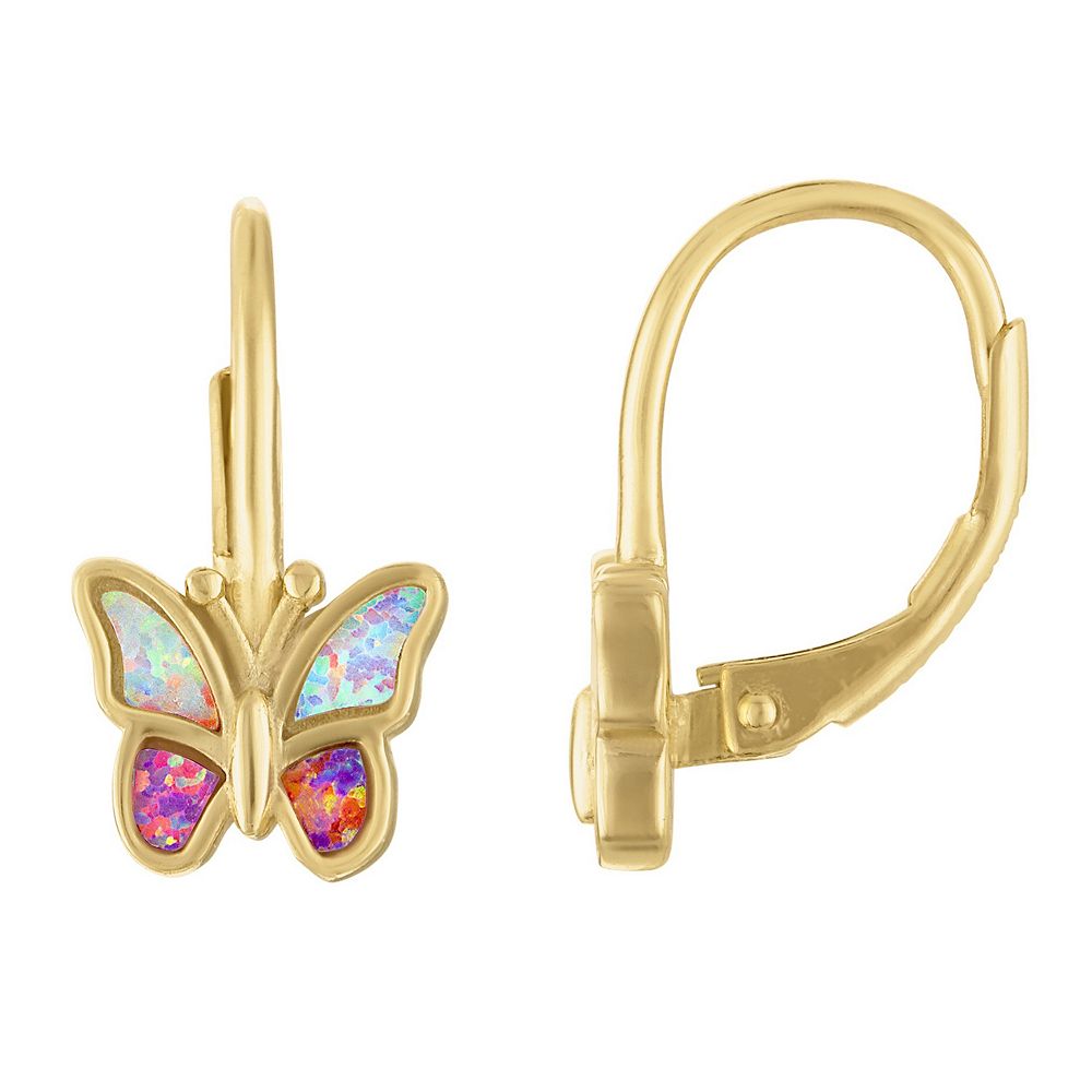 Junior Jewels Kids 14k Gold Over Silver Lab-Created Opal Butterfly Earrings