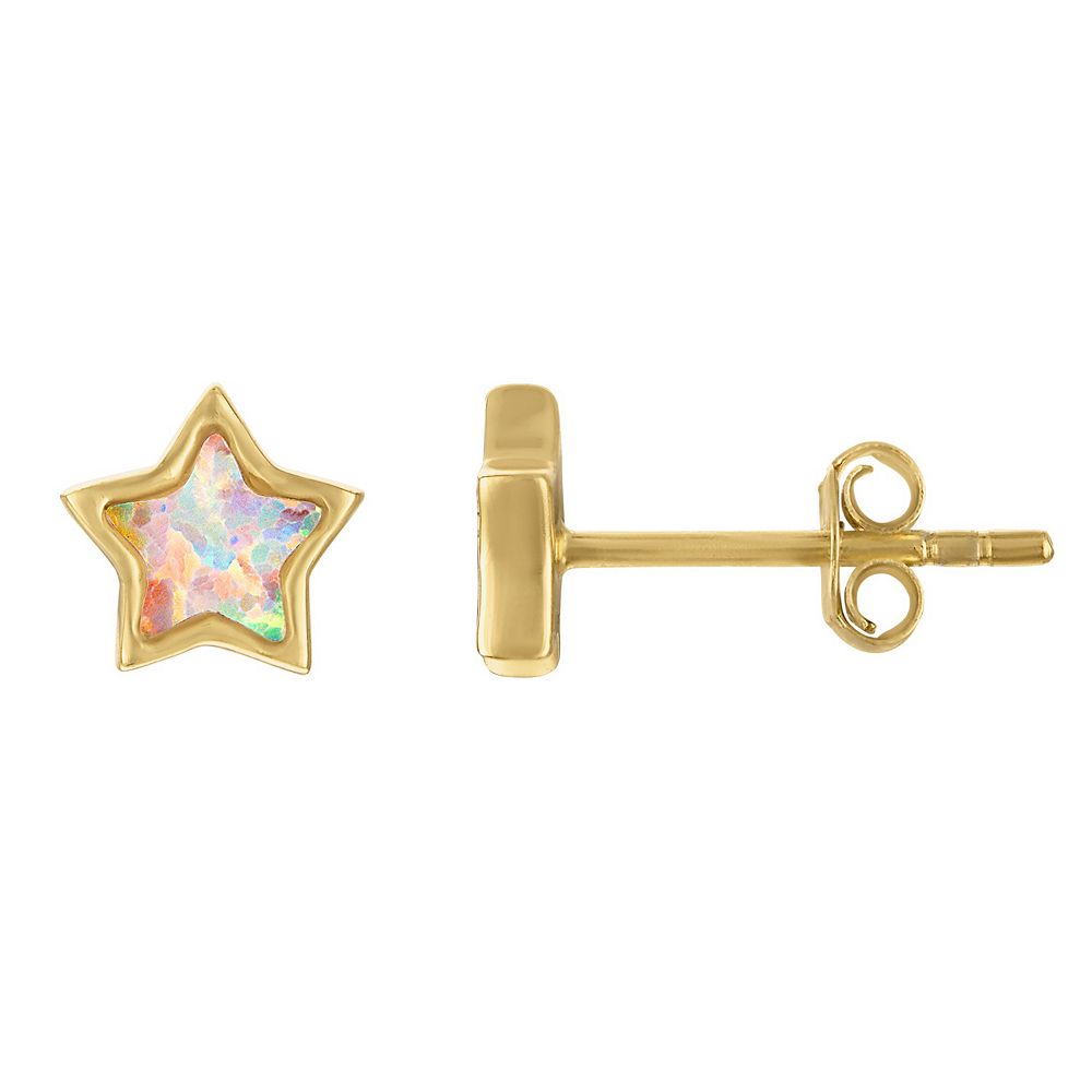 Junior Jewels Kids 14k Gold Over Silver Lab-Created Opal Star Earrings