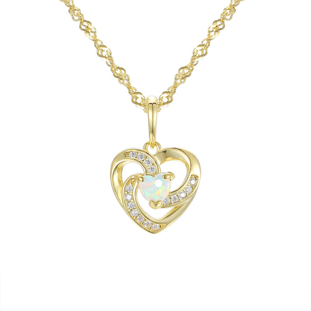 Junior Jewels Kids 14k Gold Over Silver Lab-Created White Opal Heart ...