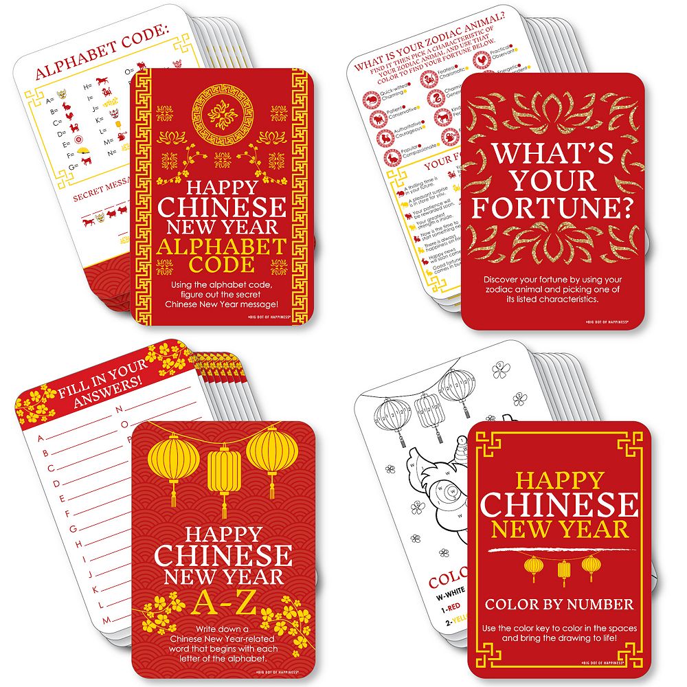 Big Dot Of Happiness Chinese New Year 4 Lunar New Year Games - 10 Cards ...