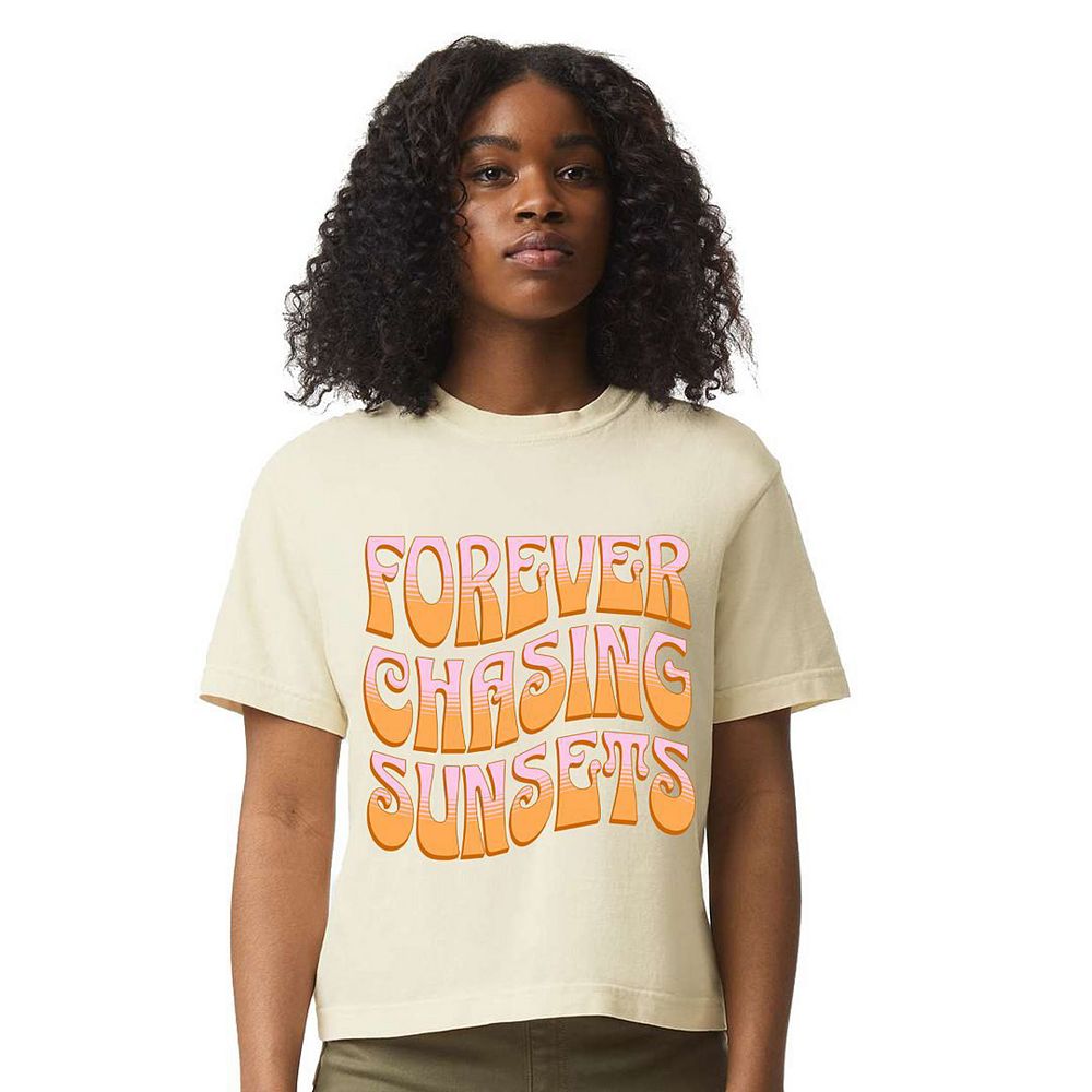 Forever Chasing Sunsets Wavy Relaxed Fit Cropped Tee