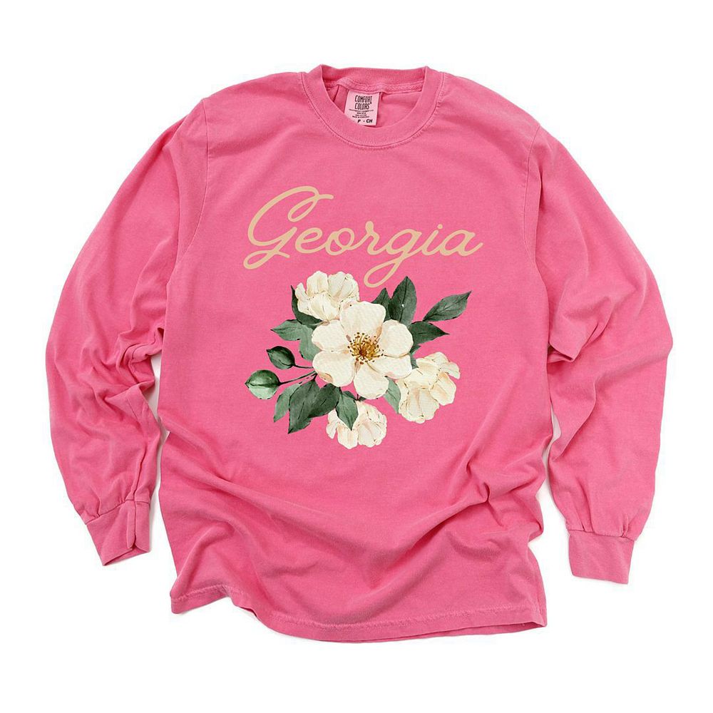 Georgia Flower Colorful Garment Dyed Long Sleeve Tees