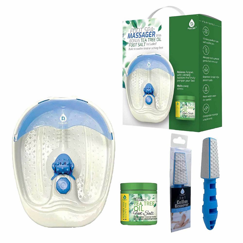 Pursonic Soothing Foot Spa Massager With Tea Tree Salt Scrub & Callus ...