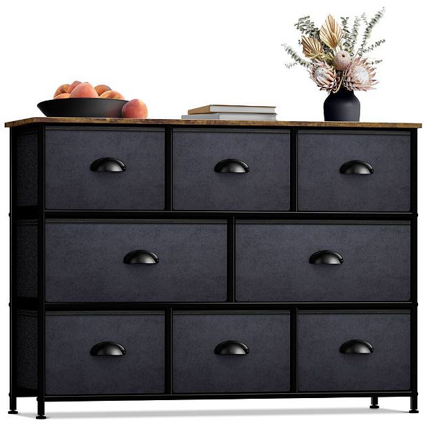 Sorbus 8 Drawers Wide Dresser Organizer Unit With Steel Frame Wood Top And Handle Fabric Bins