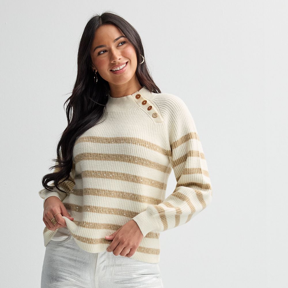 Women's Farmers Market Mockneck Button Shoulder Sweater