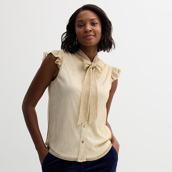 Women's Draper James Sleeveless Tie Neck Button Front Top