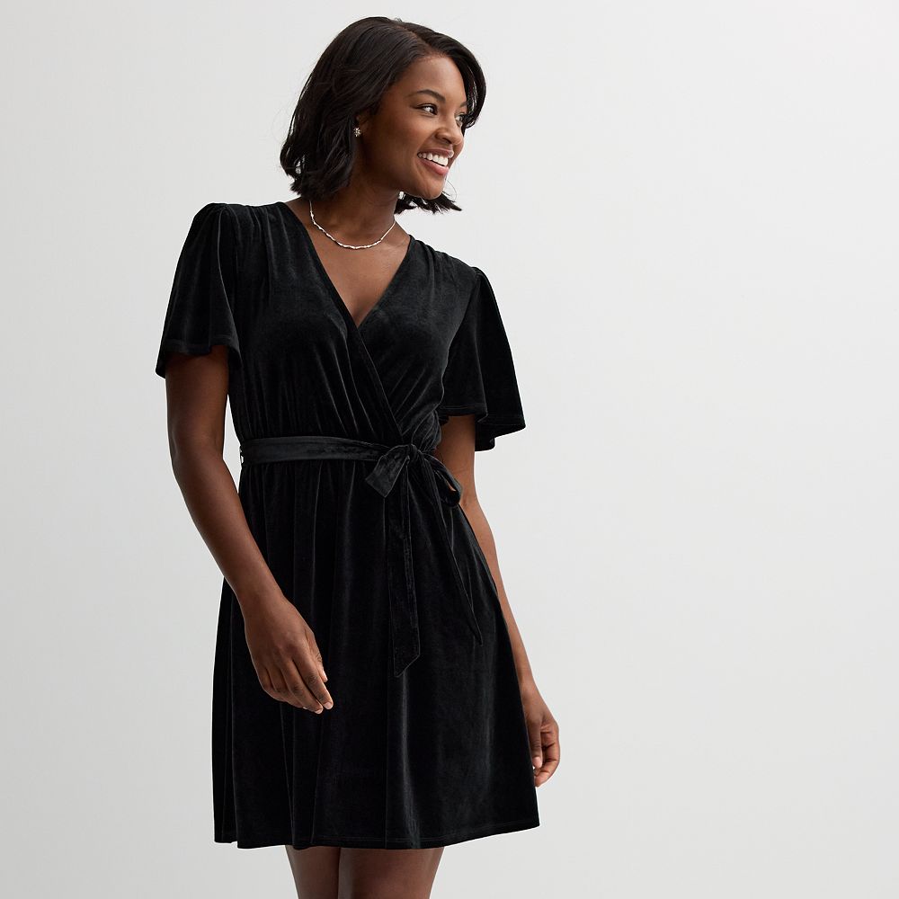 Women's Draper James Flutter Sleeve Tie Waist Velvet Dress