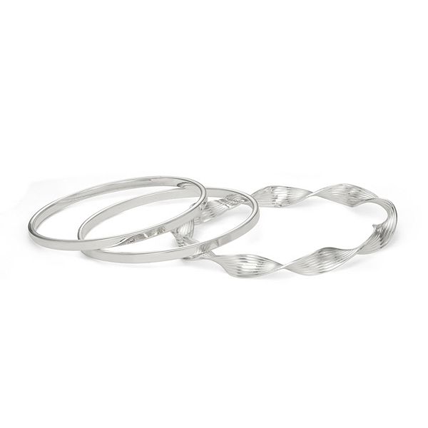 Nine West 3-pc. Silver Tone Twisted Bangle Bracelet Set