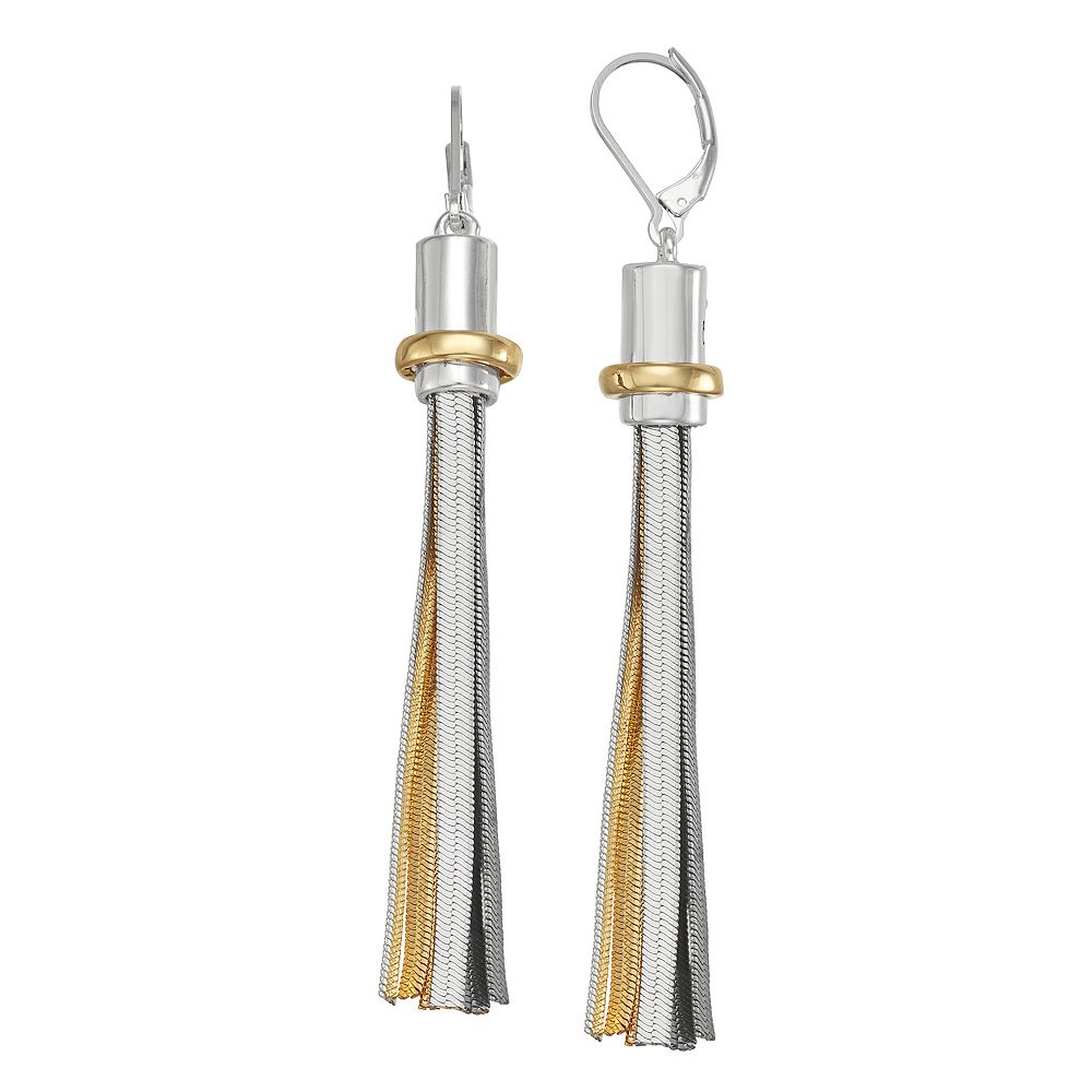 Nine West Tri-Tone Tassel Linear Earrings