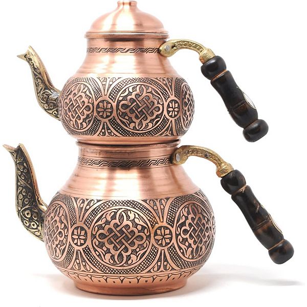 Beldinest Handmade Turkish Double Boiler Copper Teapot