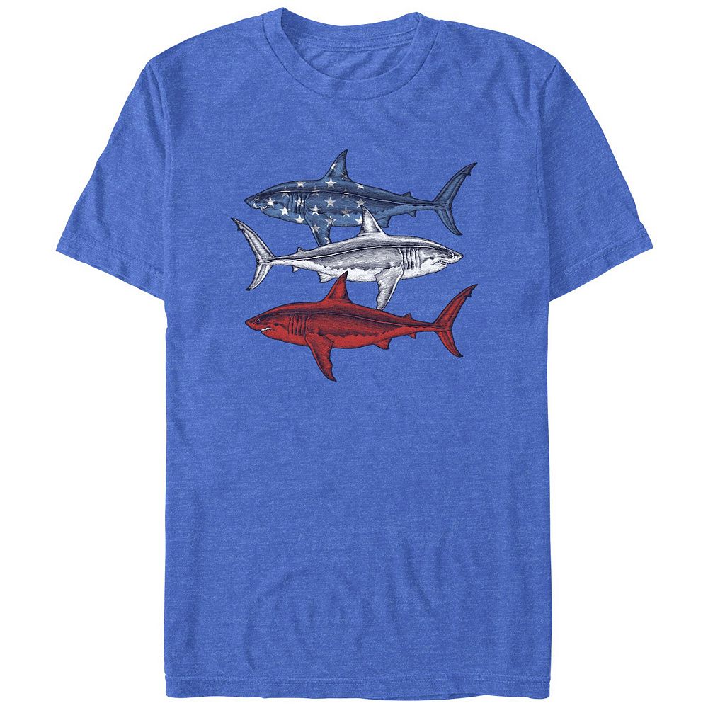 Men's Red White And Blue Sharks Graphic Tee