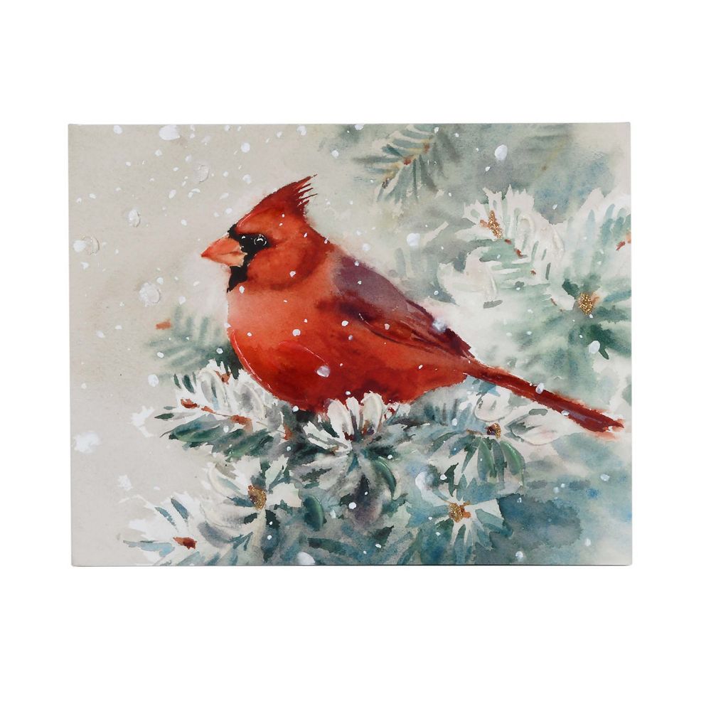 Light-Up Perched Winter Cardinal Canvas Wall Art