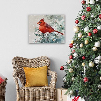 Light-Up Perched Winter Cardinal Canvas Wall Art