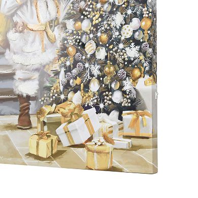Gold-Tone Santa on Christmas LED Light-Up Canvas Wall Art
