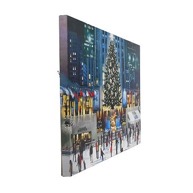 New York Ice Skating Winter Scene LED Light-Up Canvas Wall Art