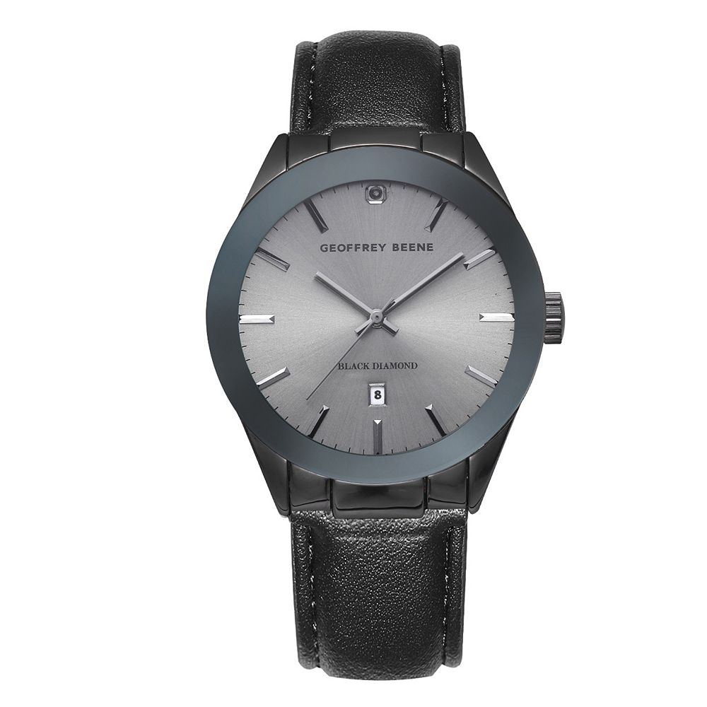 Geoffrey Beene 41 mm Gunmetal Tone Black Diamond Accent Strap Watch
