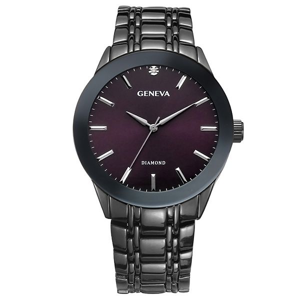 Geneva 41 mm Gunmetal Tone Diamond Accent Aubergine Dial Bracelet Watch