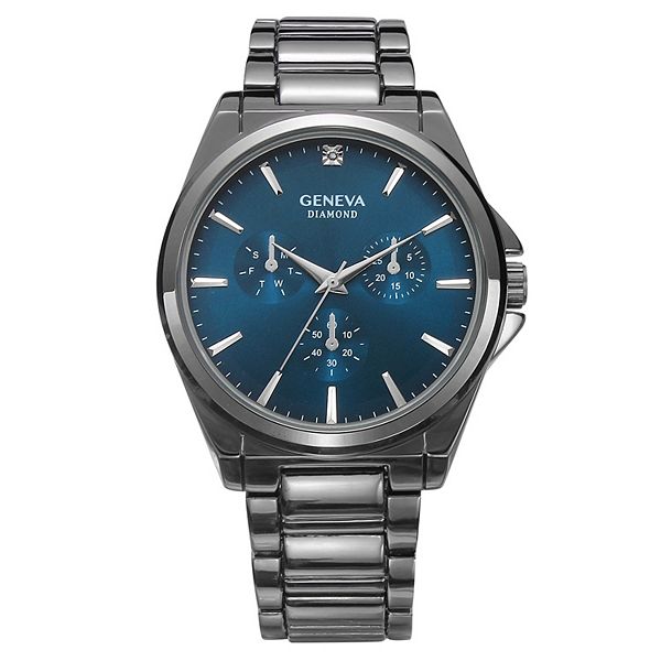 Geneva 43 mm Gunmetal Tone Diamond Accent Blue Dial Bracelet Watch