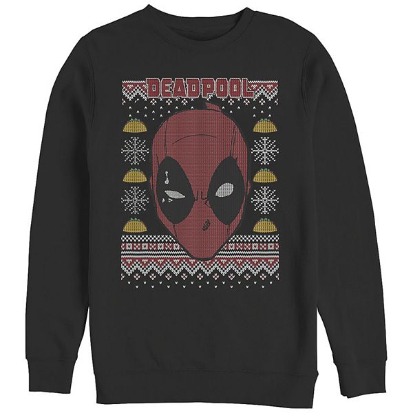 Big & Tall Marvel Deadpool Christmas Sweater Print Graphic Fleece