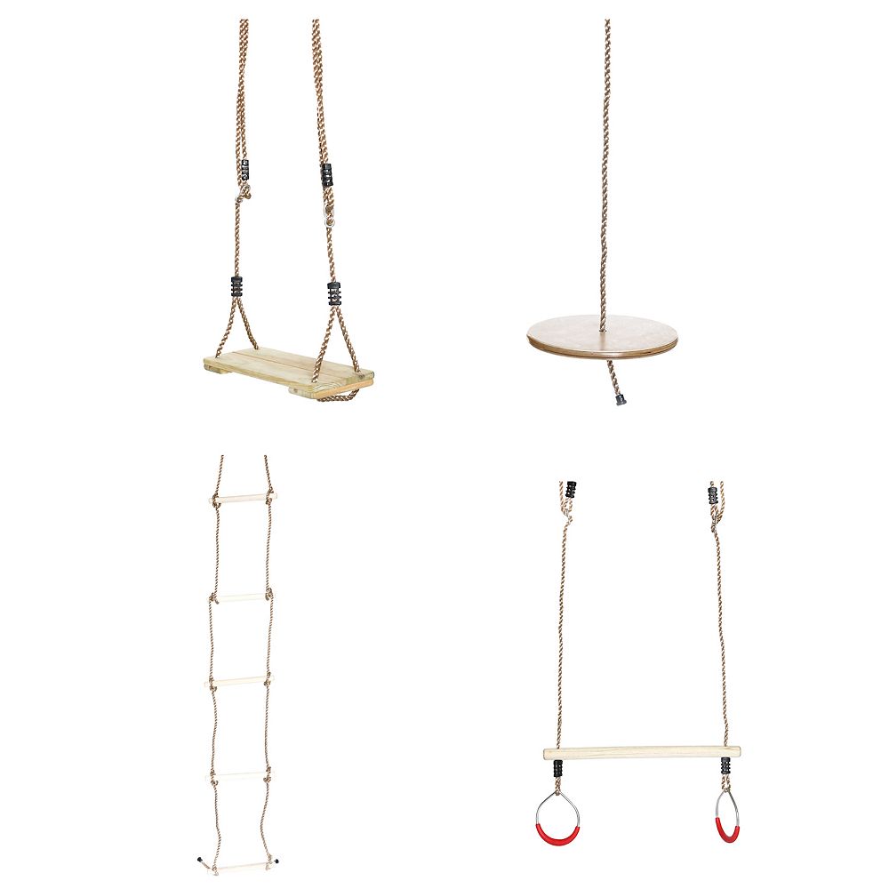 Wooden Swings with 4 Included Ropes, Tree Swing, Swing Bar, Climbing ...