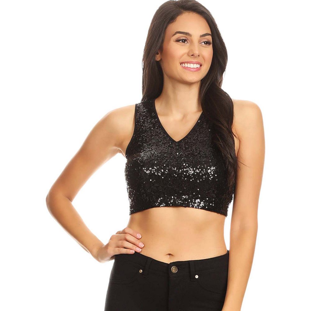 Women's Sparkly Sequin Midriff Sleeveless Shirt