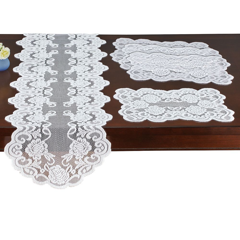 Collections Etc 5-piece Rosebud Lace Table Linens And Placemat Set