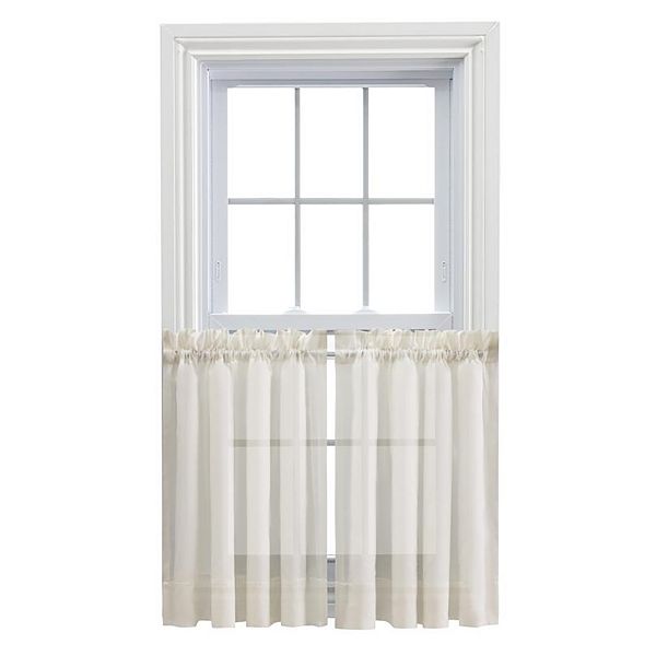 Cotton Voile Decorative 1.5" Rod Pocket Tailored Tier Pair For Windows