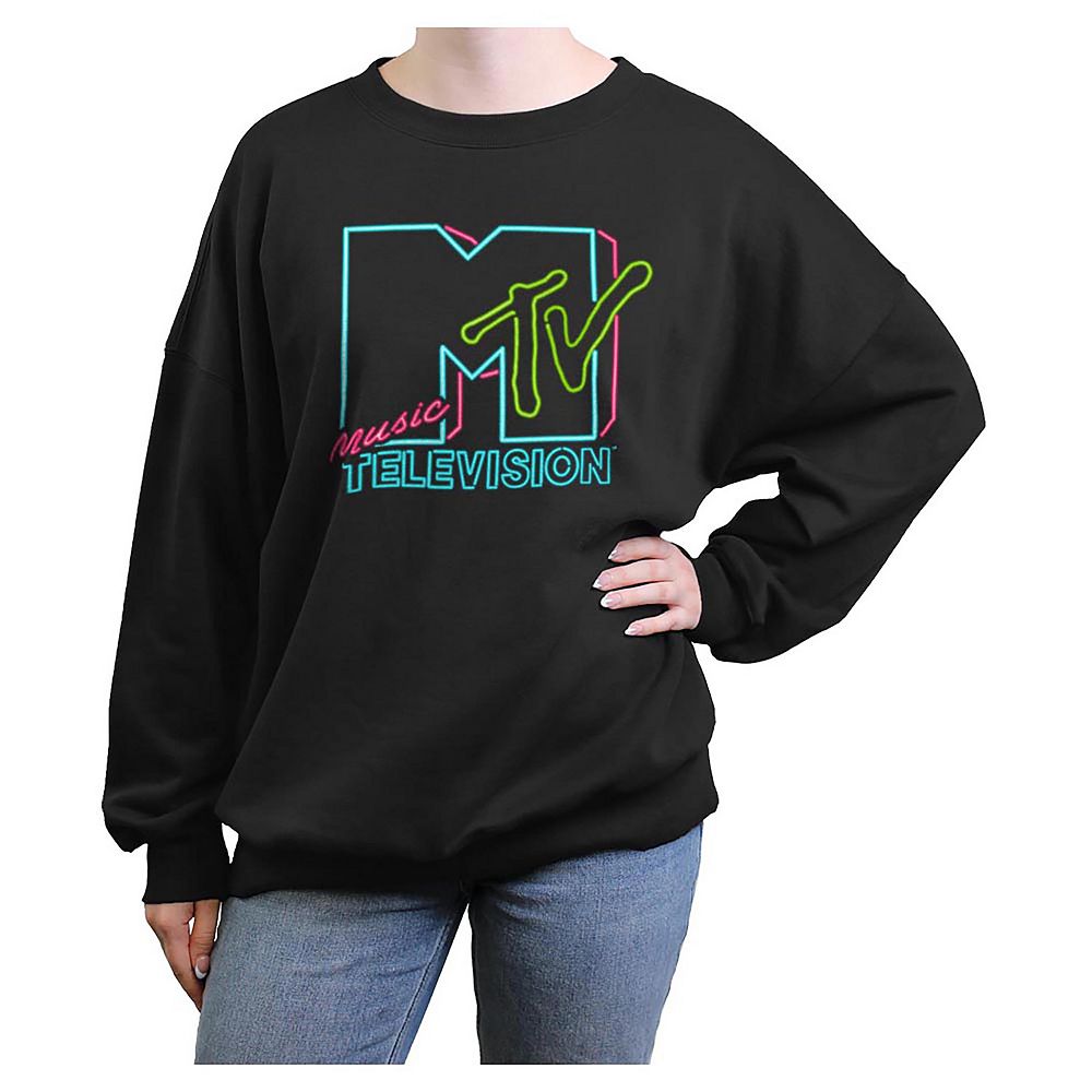 Juniors' MTV Neon Lights Logo Oversized Graphic Pullover