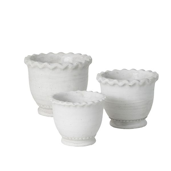 White Scalloped Edge Pot Table Decor 3-piece Set White Scalloped Edge Pot Table Decor 3-piece Set