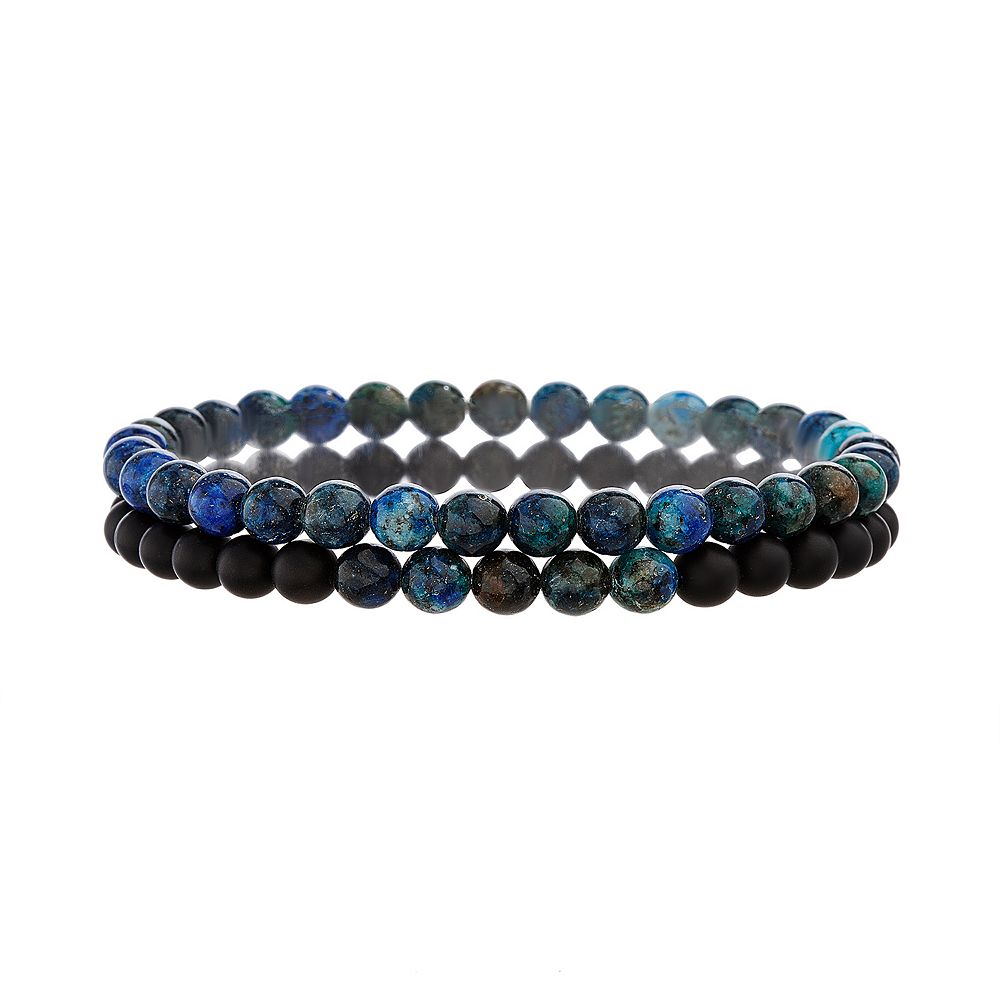 slate Men's Black Agate & Granite Beads Bracelet Duo Set