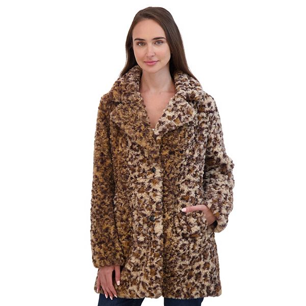 Women's Sebby Collection Crushed Faux Fur Walking Coat