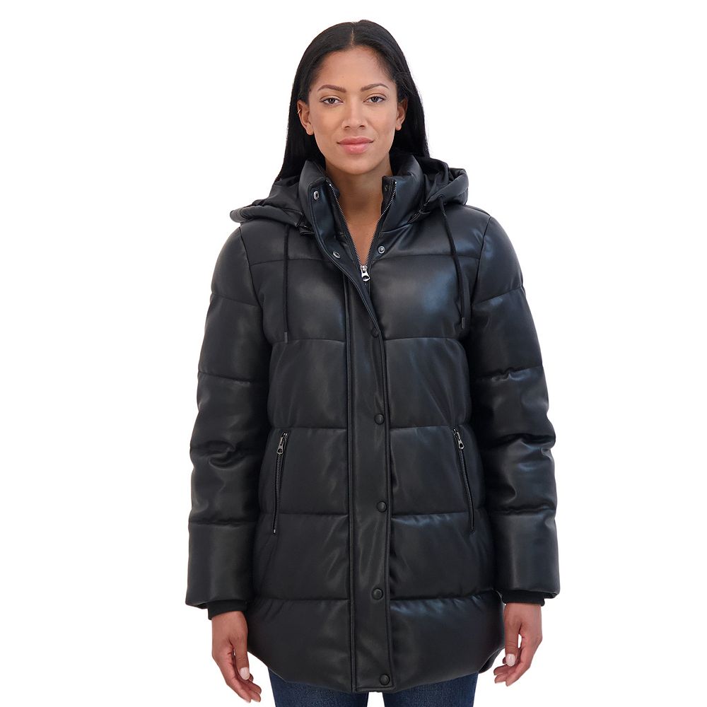Women's Sebby Collection Faux Leather Puffer Jacket