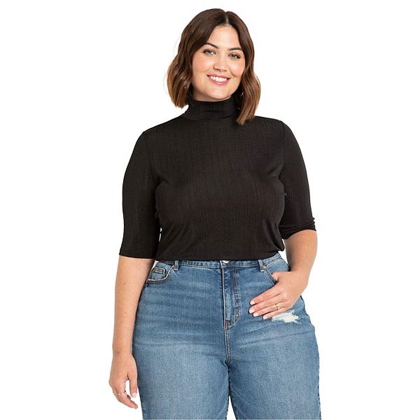 Eloquii Womens Plus Size Elbow Sleeve Mock Neck Top
