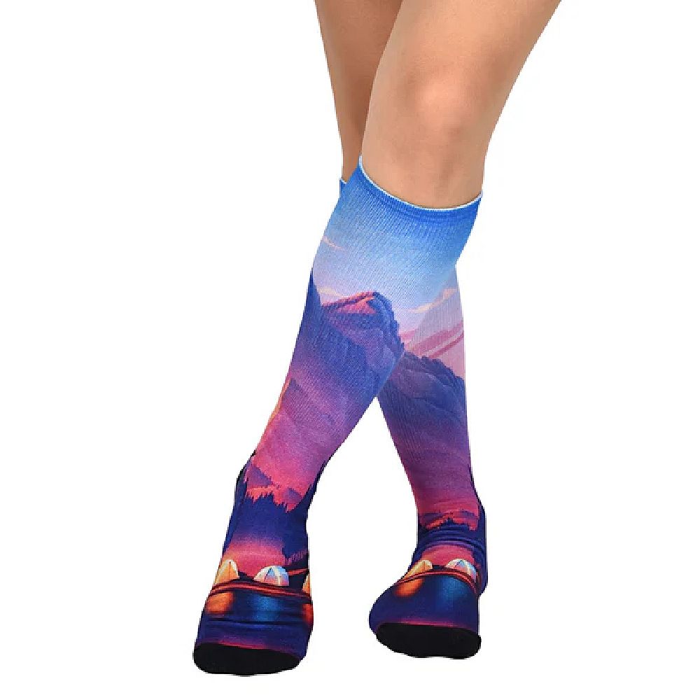 Valley Camping Pattern Coolmax Socks, Nature Collection For Men Crew Socks