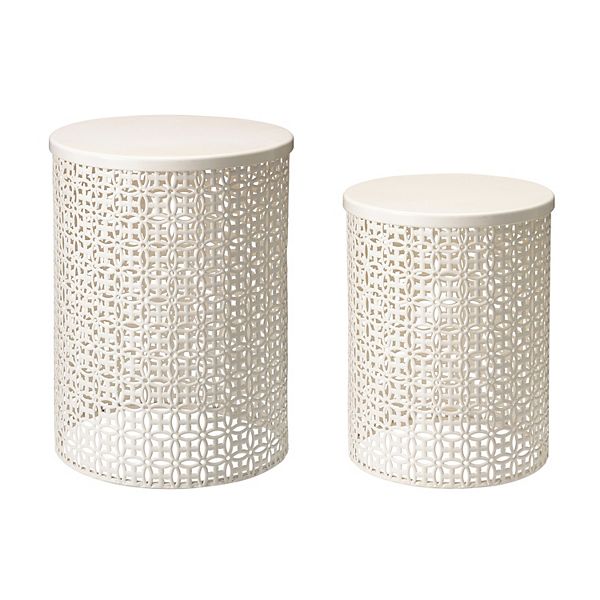 Glitzhome Outdoor Side Table Set Of 2, Decorative Garden Stool For ...