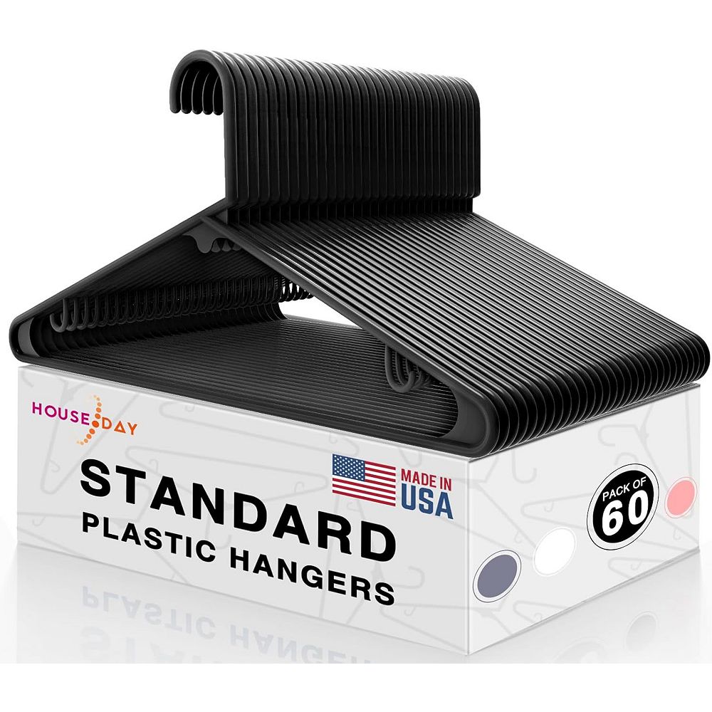HOUSE DAY Plastic Long Hook Durable Hangers Black 60 Pack