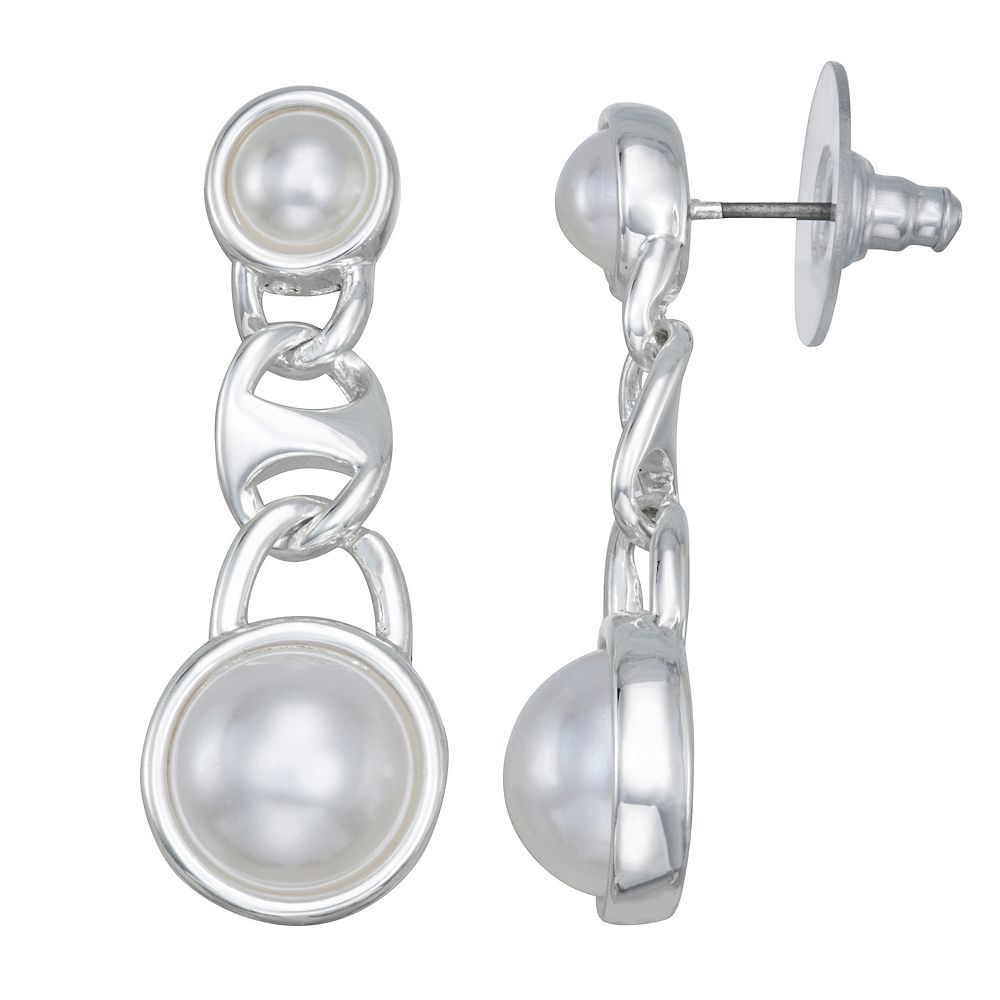 You're Invited Silver Tone Simulated Pearl Drop Earrings