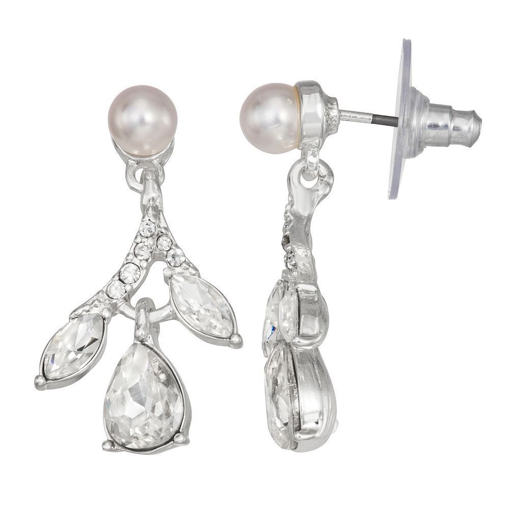 You're Invited Silver Tone Simulated Pearl & Crystal Long Drop Earrings