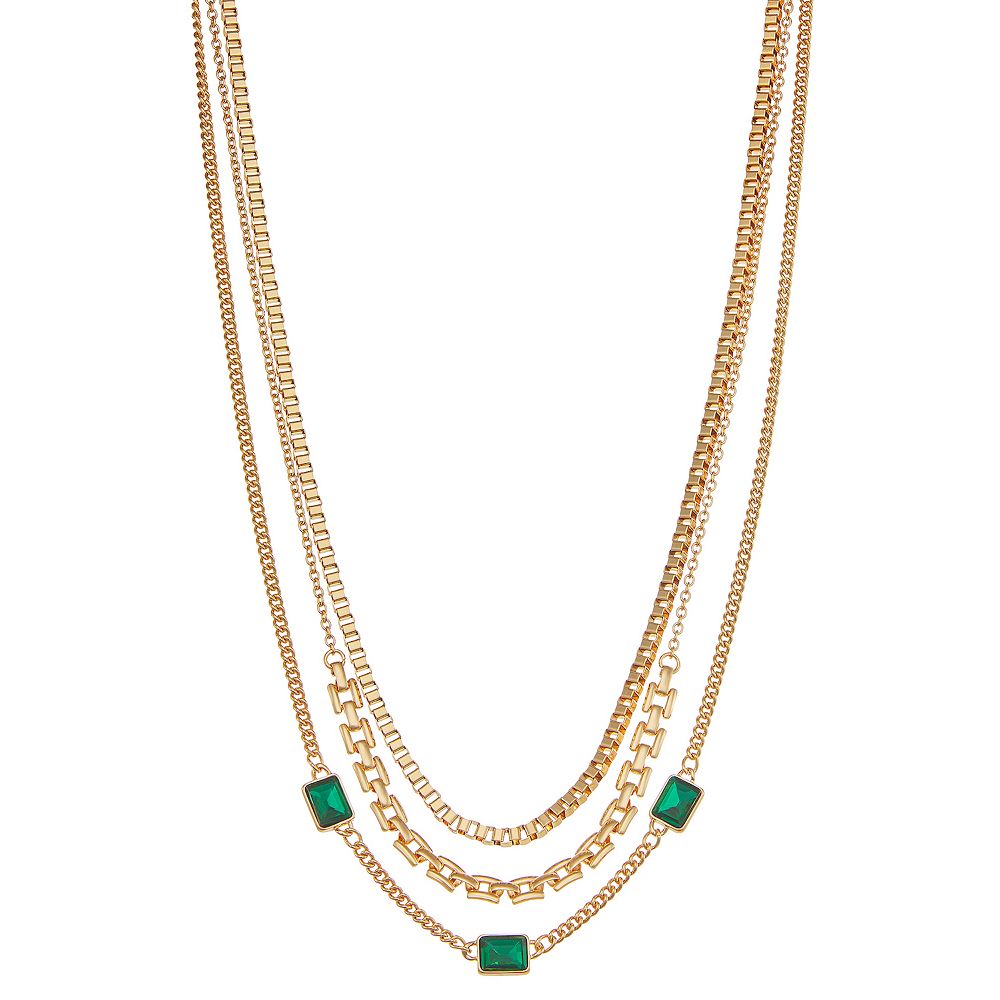 Nine West Square Stone Triple-Strand Necklace
