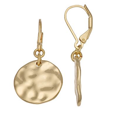 Nine West Gold Tone Disc Drop Leverback Earrings