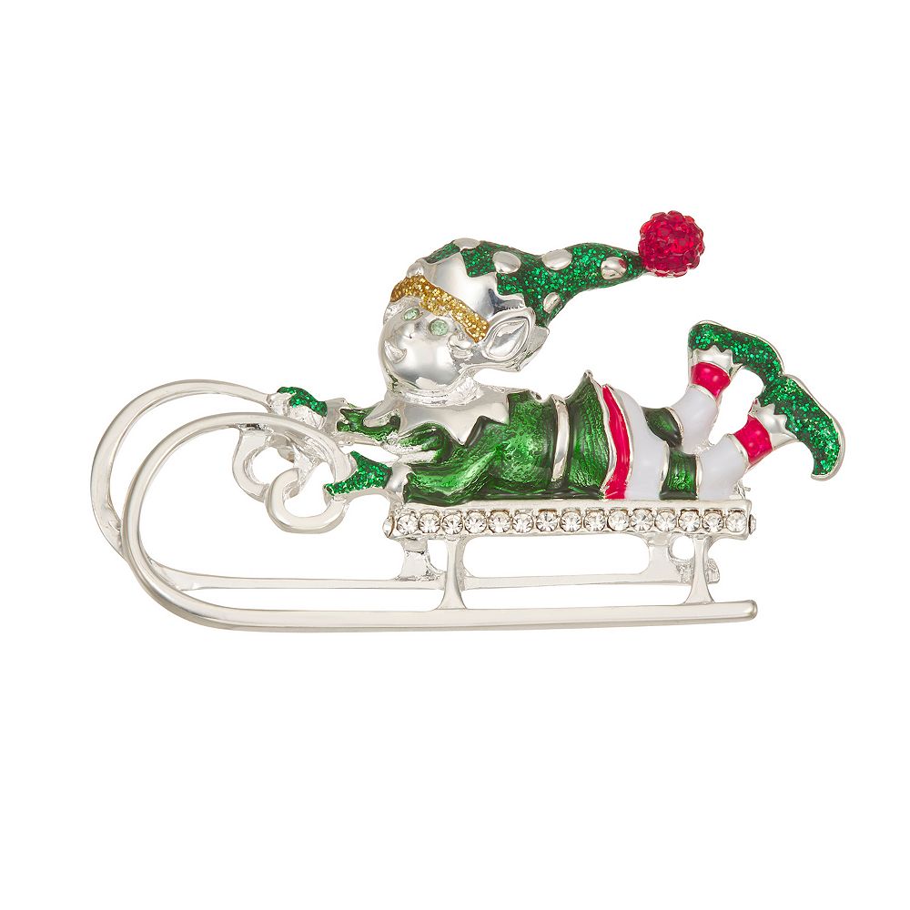 Napier Silver Tone Holiday Elf Sled Pin