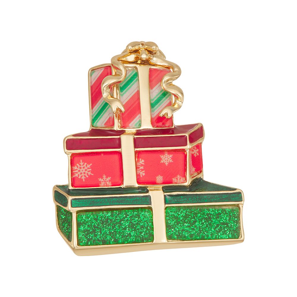 Napier Gold Tone Holiday Gift Boxes Pin