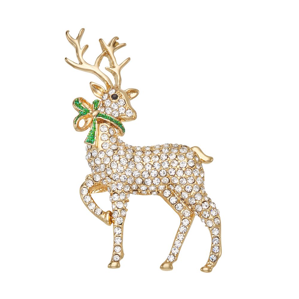 Napier Gold Tone Holiday Reindeer Pin