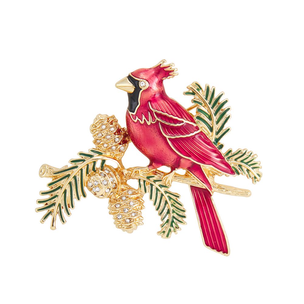 Napier Gold Tone Holiday Cardinal Branch Pin