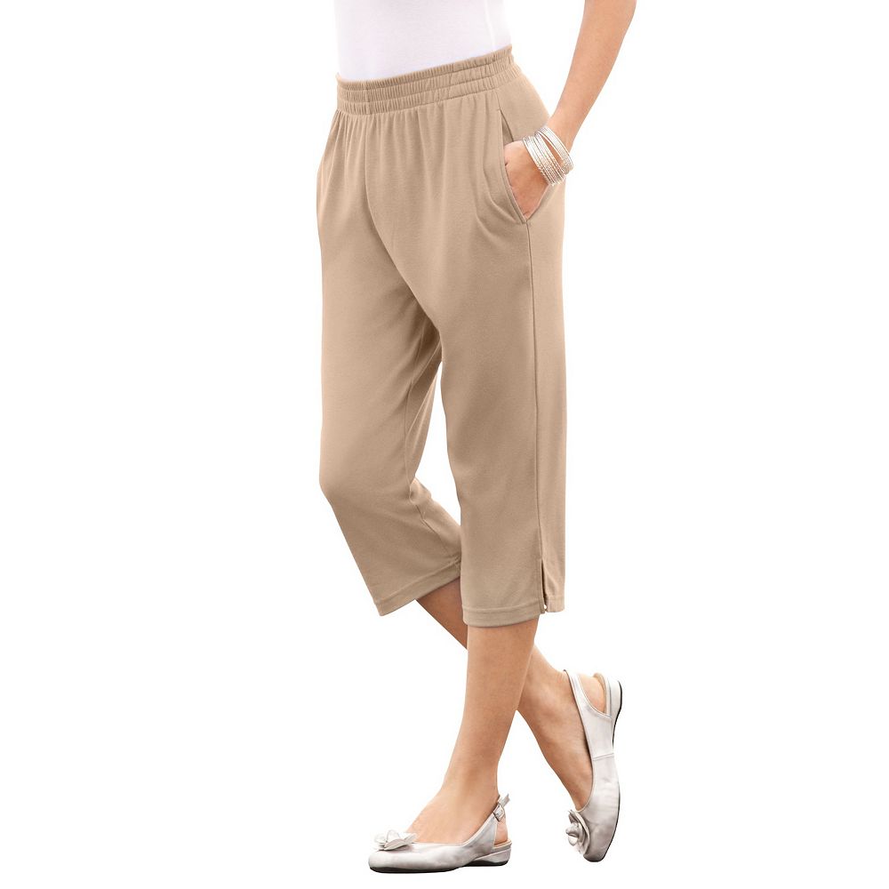 Roaman's Women's Plus Size Petite Plus Size Soft Knit Pull-On Capri Pant
